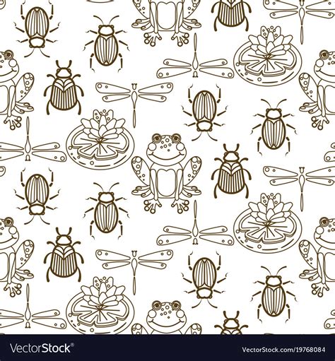 Elegant Line Style Insect Seamless Pattern Vector Image