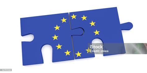 유럽 연합 파트너십 개념 두 개의 퍼즐 조각으로 Eu 플래그 3d 그림을 흰색 배경에 고립 0명에 대한 스톡 사진 및 기타 이미지 Istock