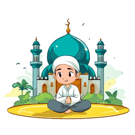 Menino Muçulmano Clipart Islâmico Rezando Na Frente De Um Desenho