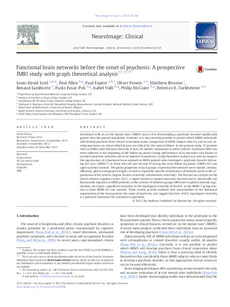 Pdf Functional Brain Networks Before The Onset Of Psychosis A