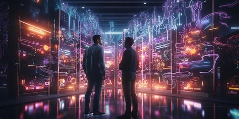 Premium Photo Two Information Technology Engineers Stand In A Working Data Center Generative Ai