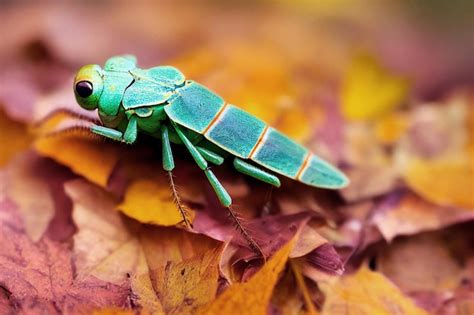 Premium Ai Image Cute Locust In Colorful Autumn Leaves
