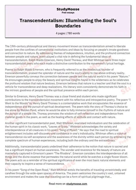 Transcendentalism Illuminating The Souls Boundaries Free Essay Example