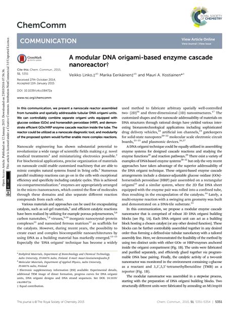 Pdf A Modular Dna Origami Based Enzyme Cascade Nanoreactor