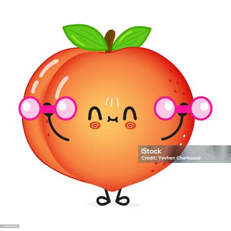 덤벨과 귀여운 재미있는 복숭아 캐릭터 벡터 손으로 그린 만화 카와이 캐릭터 일러스트 레이 션 아이콘 흰색 배경에 고립되어 있습니다 복숭아 캐릭터 체육관 개념 개념에 대한