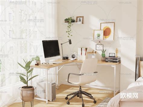 奶油风书桌 写字台 书台su模型下载 Id14004723 Sketchup模型下载 欧模网