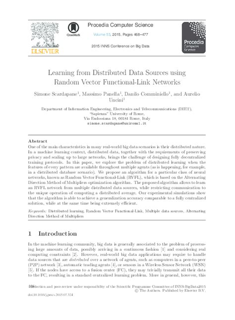 Pdf Learning From Distributed Data Sources Using Random Vector Functional Link Networks