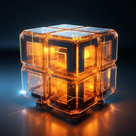 Premium Ai Image Black Cube With Orange Lights On Black Background 3d