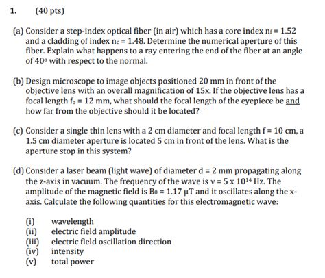 Solved A Consider A Step Index Optical Fiber In Air Chegg Com