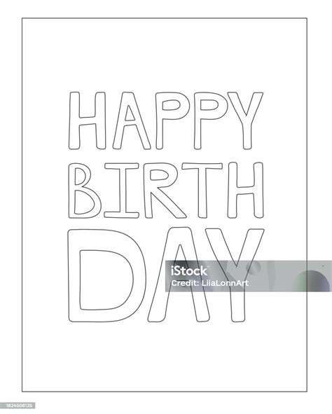 색칠 공부 페이지 색칠 공부를 위한 윤곽선 그리기 생일 축하 인사 손으로 그린 글자 문구입니다 벡터 일러스트 레이 션 카드 템플릿 낙서 드로잉에 대한 스톡 벡터 아트 및