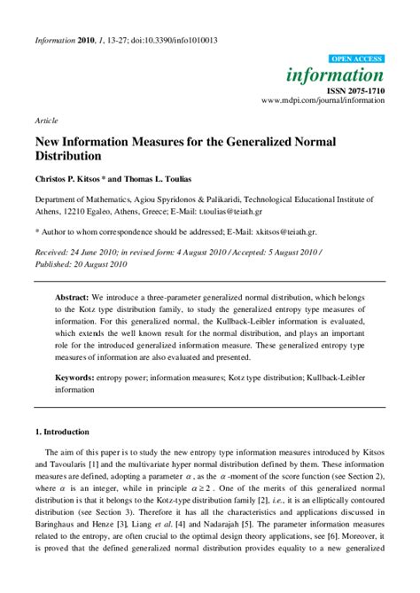 Pdf New Information Measures For The Generalized Normal Distribution