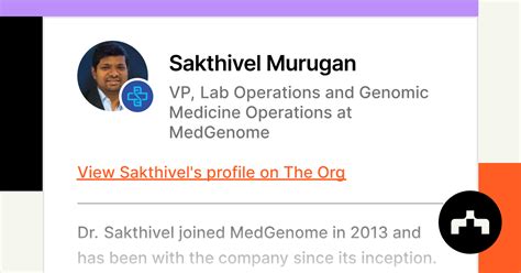 Sakthivel Murugan Vp Lab Operations And Genomic Medicine Operations At Medgenome The Org