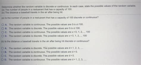 Solved Determine Whether The Random Variable Is Discrete Or
