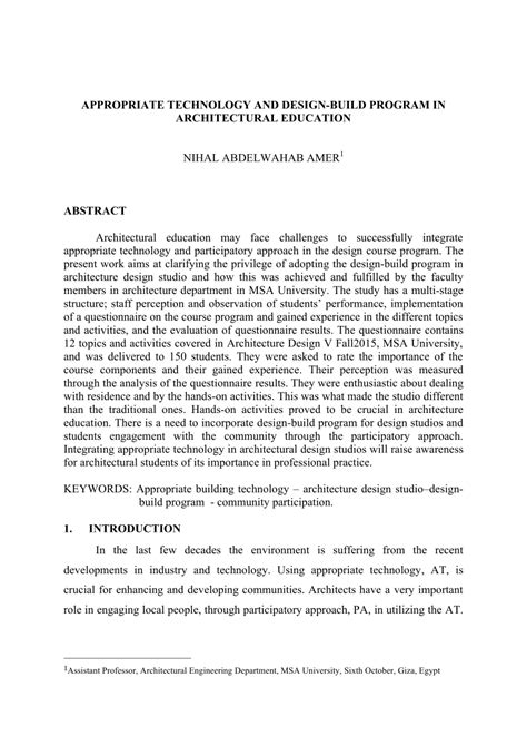 Pdf Appropriate Technology And Design Build Program In Architectural