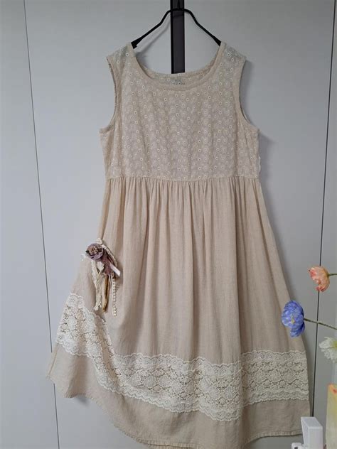 오트밀 최고급 린넨 레이스 상의와 레이스 배색 베이비 세컨웨어헬로마켓