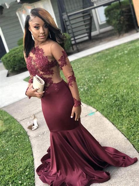 Red Lace Prom Dress With Sleeves Mermaid Half Sleeve Burgundy Long