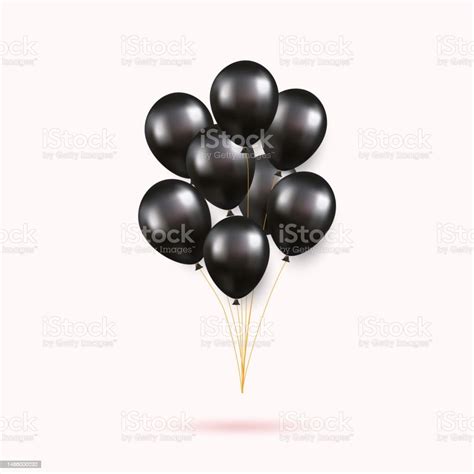 3d 현실적인 블랙 생일 축하 풍선 파티와 축하를 위해 비행 3차원 형태에 대한 스톡 벡터 아트 및 기타 이미지 3차원 형태