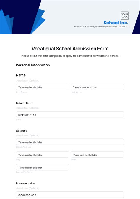 Free Vocational School Admission Form Template To Edit Online