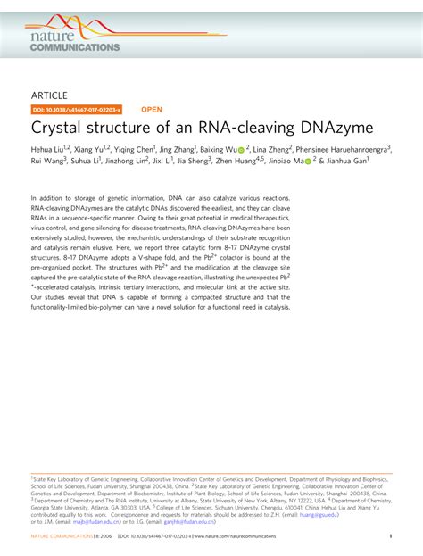 Pdf Crystal Structure Of An Rna Cleaving Dnazyme