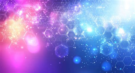 Abstract Hexagonal Network Design With Glowing Digital Effects Stock