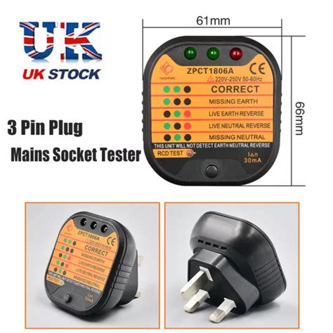 Mains Socket Tester 220v 250v Polarity Test 3 Pin Uk Plug Electrical