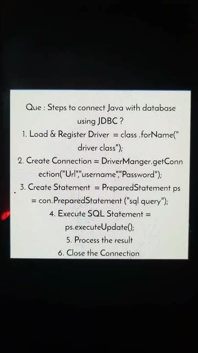 Steps to connect Java with database using JDBC ?#java Java #jdbc #javainterviewquestionsanswers ...