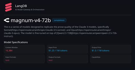 Magnum V4 72b By Openrouter Ai Model Pricing Performance And Api Access Langdb
