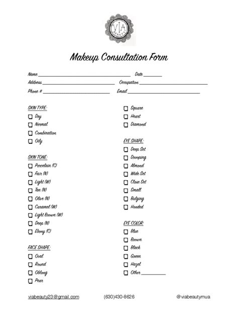 Makeup Consultation Form Human Skin Color Eye Color