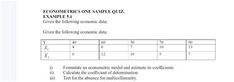 Econometrics One Sample Quiz Example 5 1given The