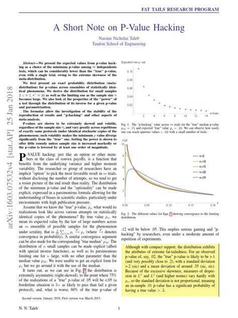 A Short Note On P Value Hacking Nassim Nicholas Taleb Tandon School Of Engineering Pdf P