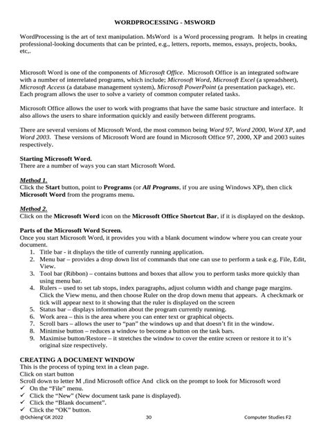 Form 2 Full Notes Pdf Microsoft Word Cursor User Interface