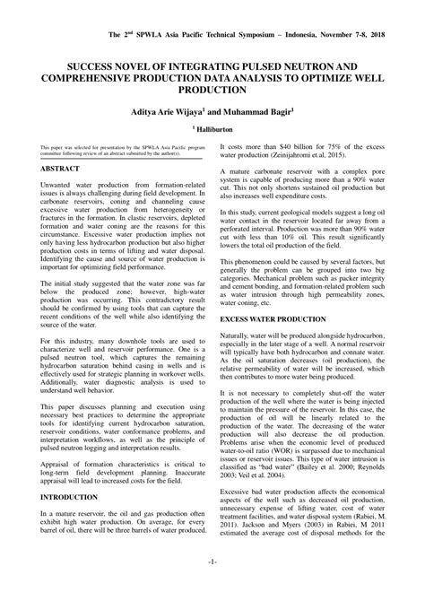 Pdf Success Novel Of Integrating Pulsed Neutron And Comprehensive Production Data Analysis To