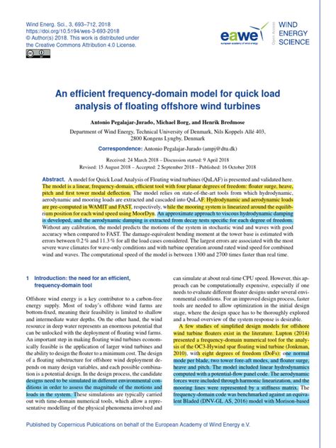 An Efficient Frequency Domain Model For Quick Load Analysis Of Floating Offshore Wind Turbines