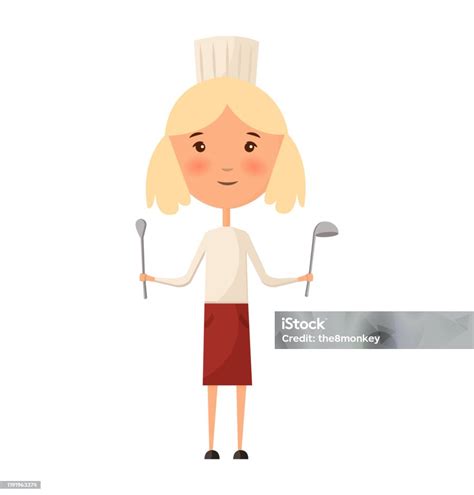 국자를 들고 요리 모자에 소녀 아이 이유식용 로고 디자인 템플릿입니다 캐릭터 아이 셰프 직업 일러스트 그릇에 대한 스톡 벡터 아트 및 기타 이미지 Istock
