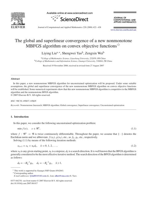 pdf the global and superlinear convergence of a new nonmonotone mbfgs