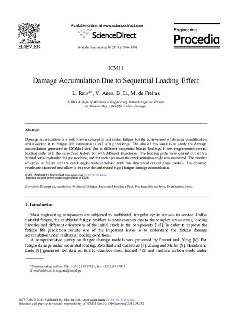 Pdf Damage Accumulation Due To Sequential Loading Effect