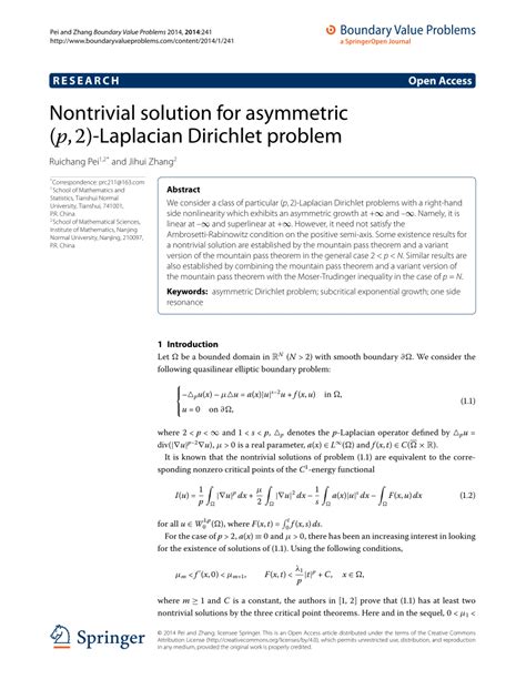 Pdf Nontrivial Solution For Asymmetric P 2 Laplacian Dirichlet Problem