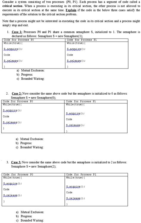 Solved Consider A System Consisting Of Two Processes P0 P1 Each