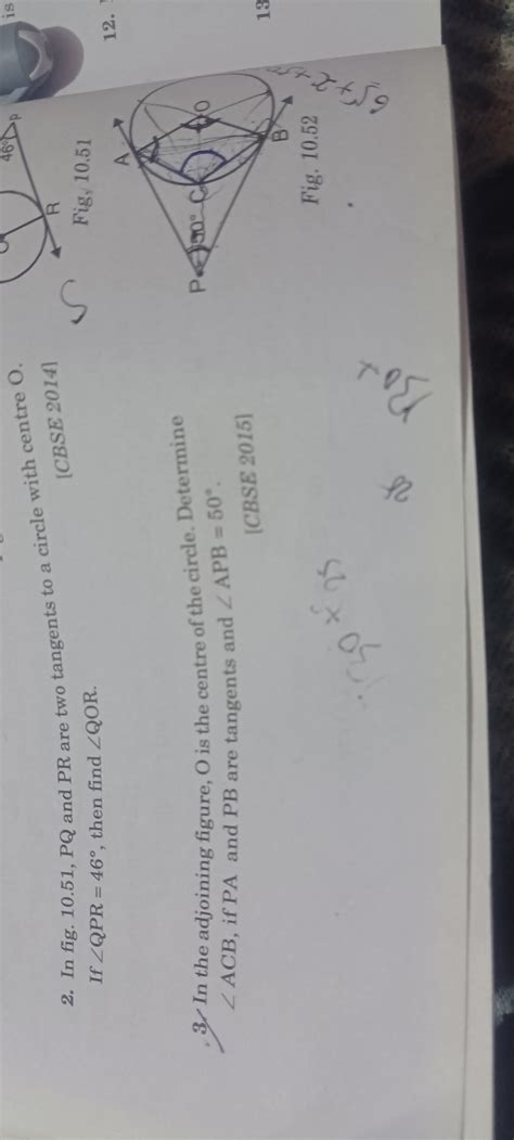 In Fig P Q And P R Are Two Tangents To A Circle With Centre O