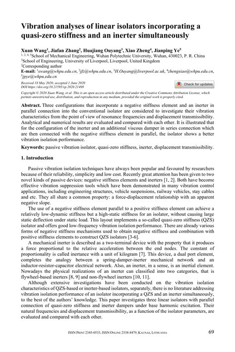 Pdf Vibration Analyses Of Linear Isolators Incorporating A Quasi Zero Stiffness And An Inerter