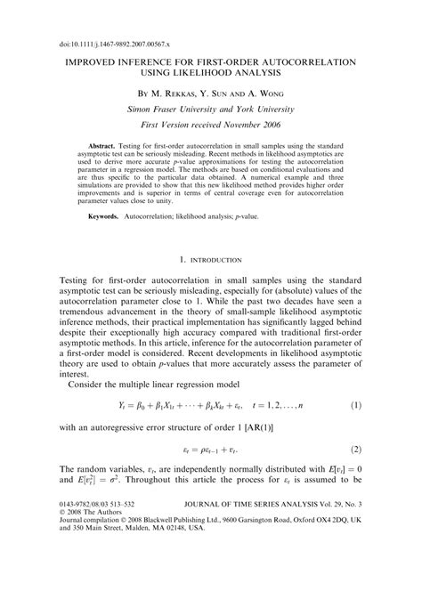 pdf improved inference for first order autocorrelation using