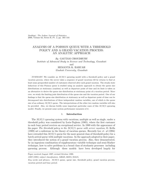 Pdf Analysis Of A Poisson Queue With A Threshold Policy And A Grand Vacation Process An