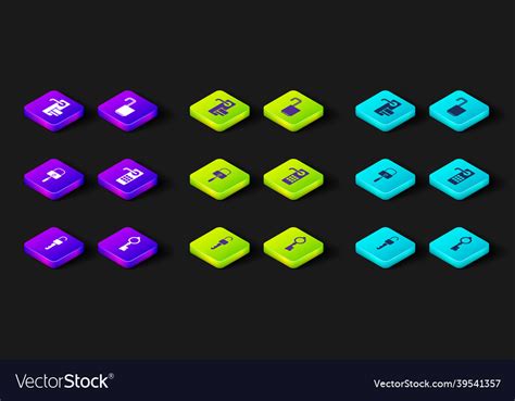 Set Unlocked Key Old Lock Picks For Picking Vector Image