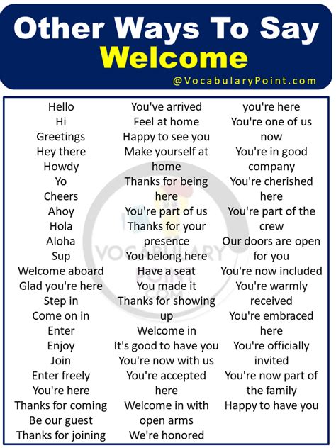 Other Ways To Say Welcome | Other ways to say, English vocabulary words, Vocabulary