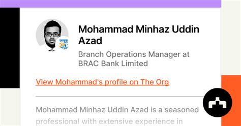 Mohammad Minhaz Uddin Azad Branch Operations Manager At Brac Bank