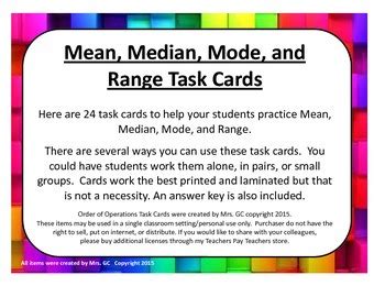 Mean Median Mode And Range Task Cards By Mrs GC TpT
