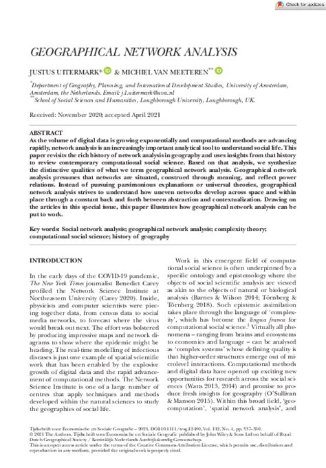 Pdf Geographical Network Analysis