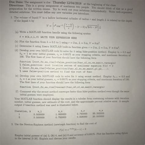 Solved Due Date The Assignment Is Due Thursday 12042018