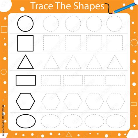 Educational Worksheet Titled Trace The Shapes With Rows Of Different Shapes Circle Square