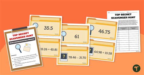 Top Secret Scavenger Hunt Estimating Decimal Sums And Differences